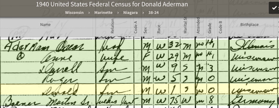 Oscar and Ann Aderman family in 1940 Census | Whence We Come